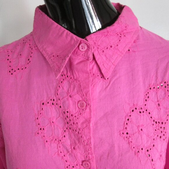 Denim&Co | Tops | Denimco Pink Embroidered Eyelet Cutout Blouse | Poshmark